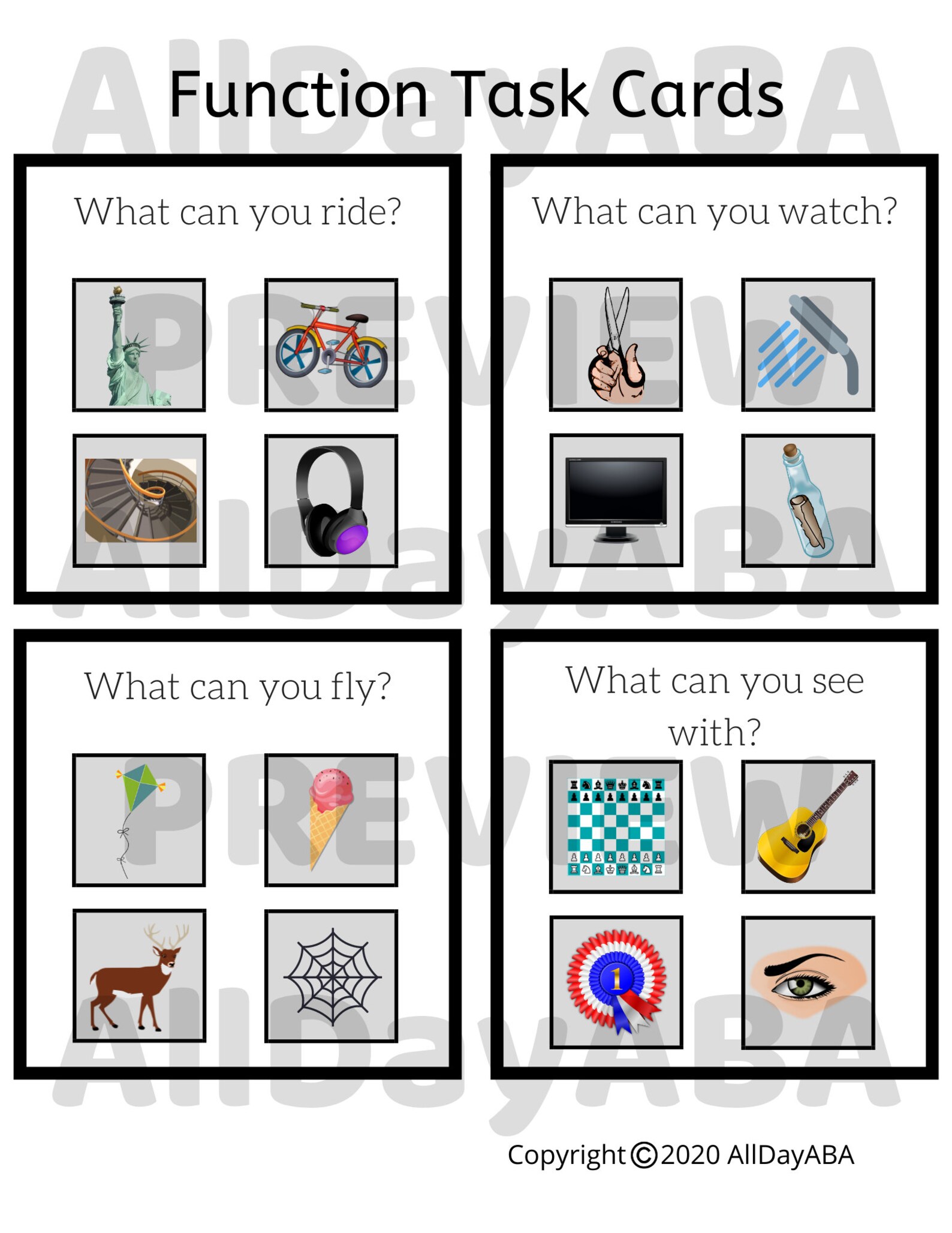 Function Cards - ABA & Speech Therapy - Discrete Trial Training Flash ...