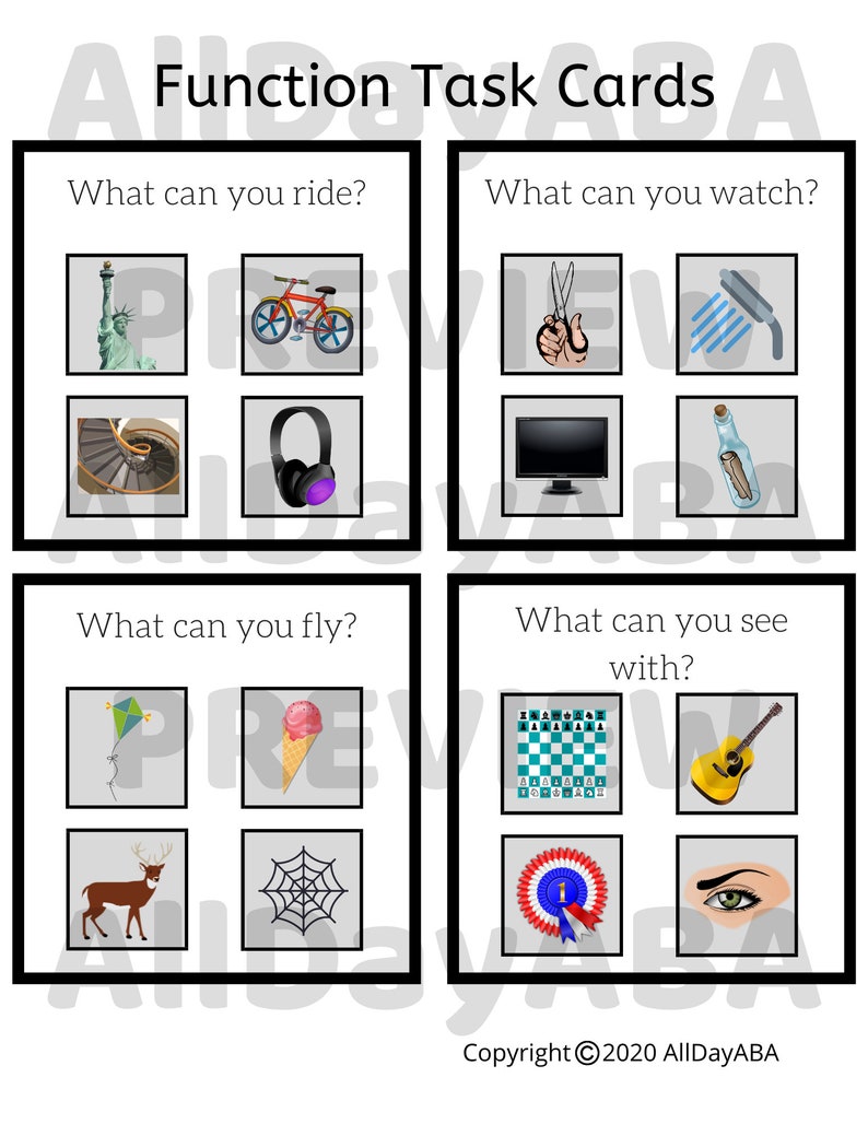 Function Cards - ABA & Speech Therapy - Discrete Trial Training Flash ...