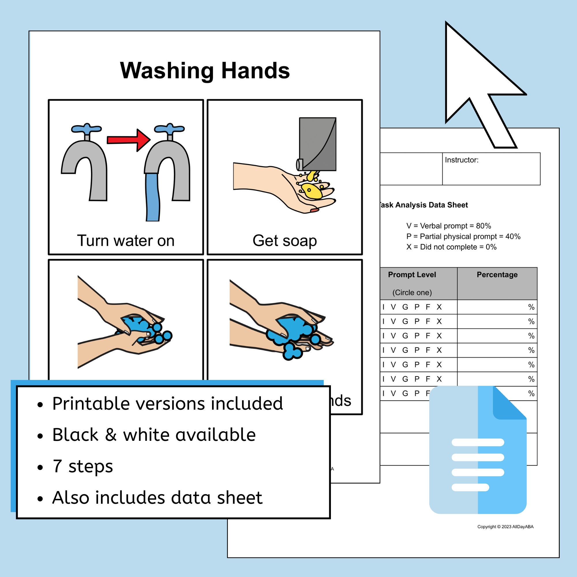 Washing Hands EDITABLE Task Analysis Poster With Steps and Data Sheet ...