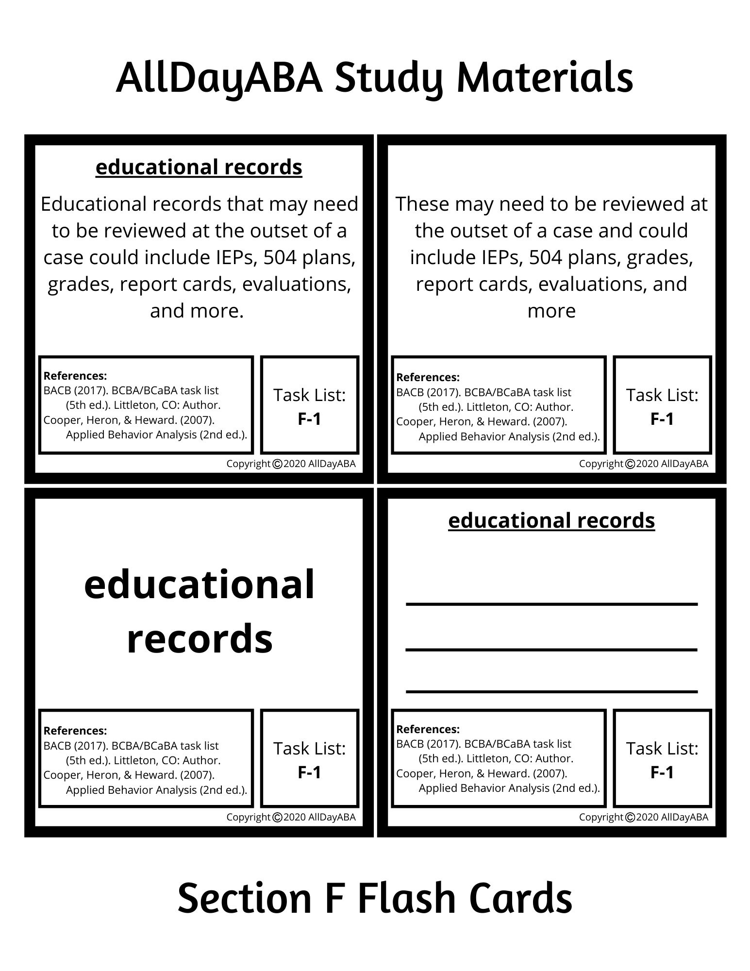 Section F Flash Cards 5th Edition Task List - ABA Study Materials ...