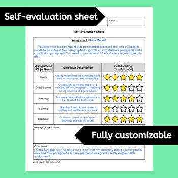 Editable Student Self-evaluation Form Google Doc™ for Special Education ...