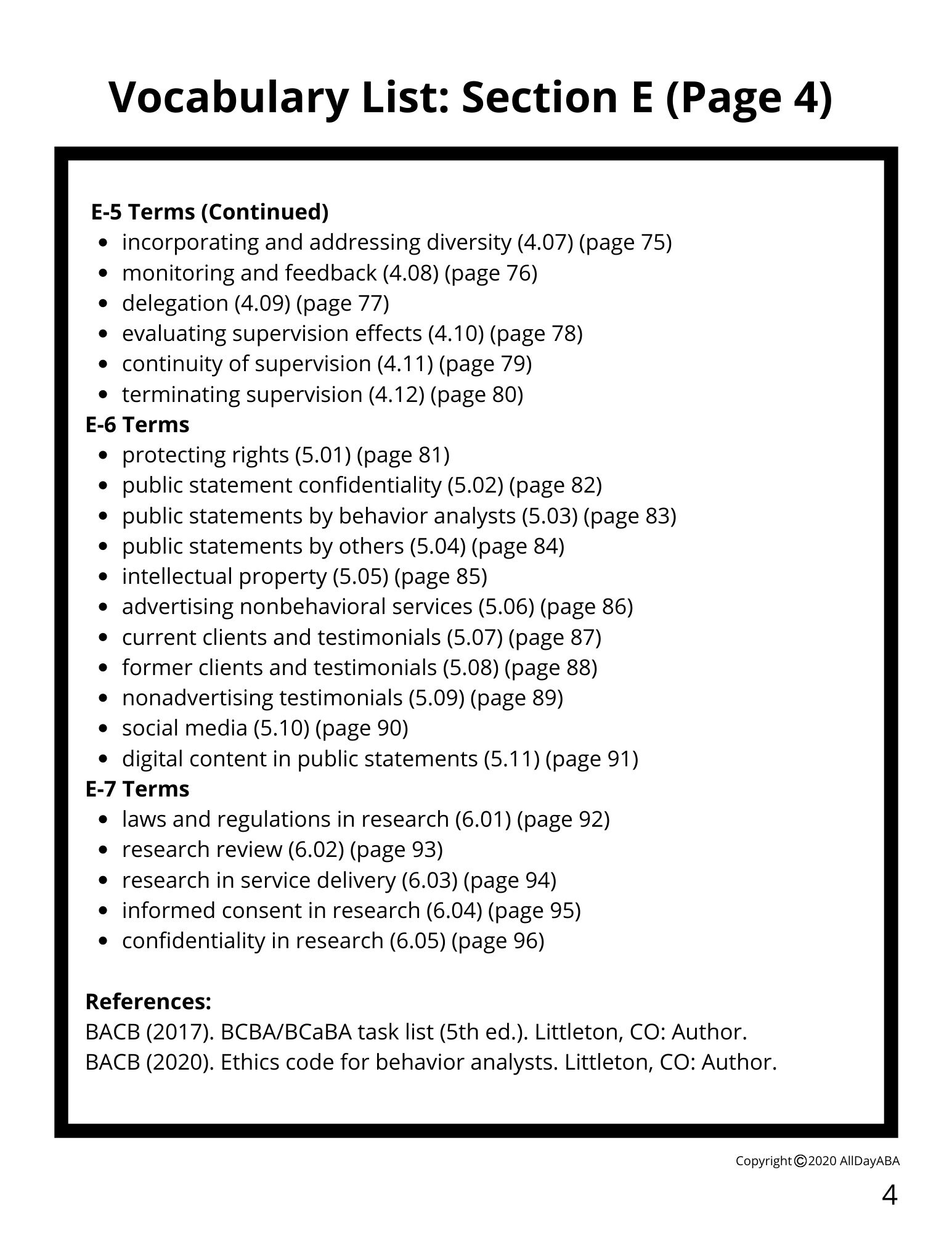 Section E Study Booklet 5th Edition Task List ABA Study Materials BCBA ...