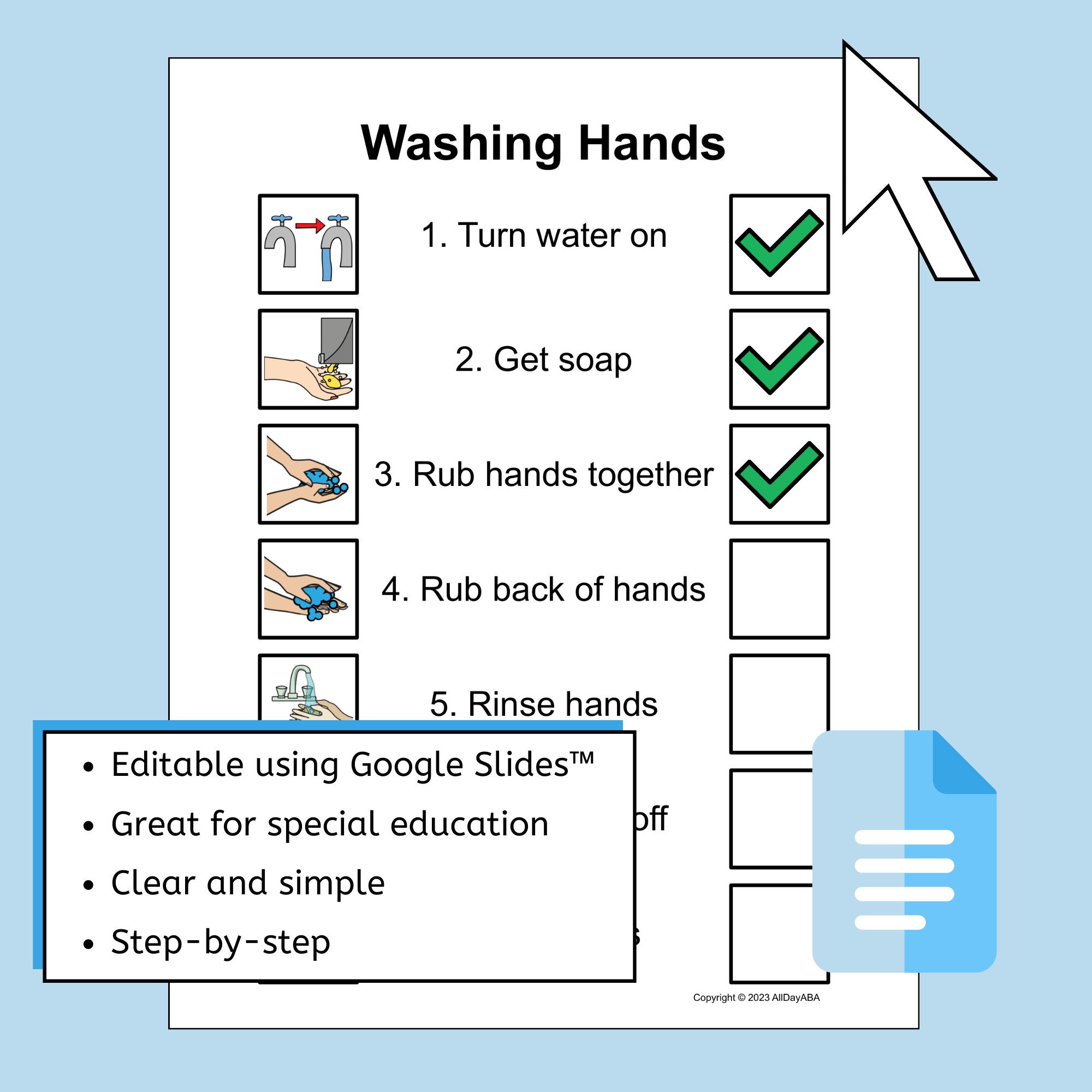 Washing Hands EDITABLE Task Analysis Poster With Steps and Data Sheet ...