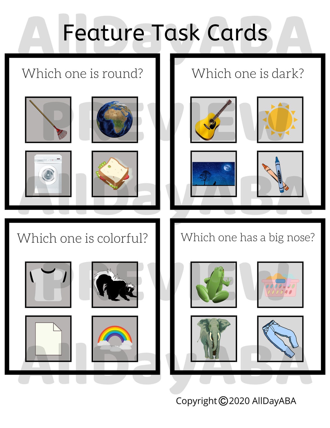 Feature Cards ABA & Speech Therapy Discrete Trial Training Flash Cards ...