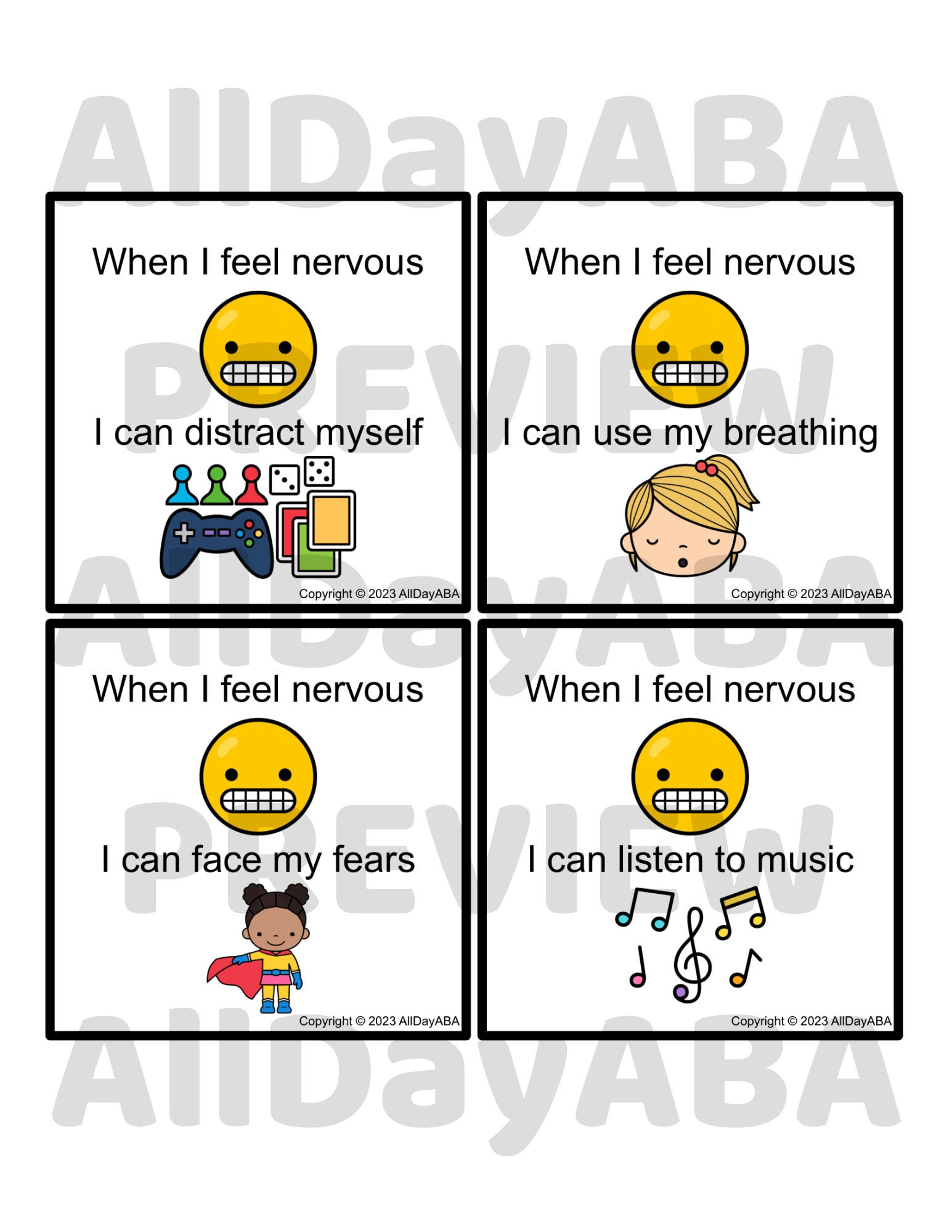 Emotion Coping Skills Cards With Editable Strategies for Autism Visuals ...