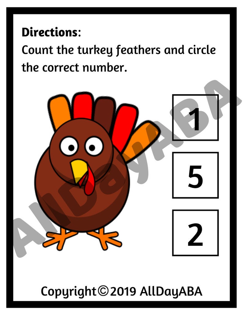 Thanksgiving Turkey Feather Counting - ABA Therapy, Special Education ...