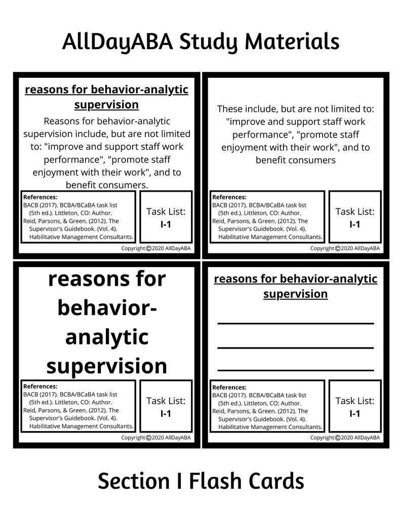 Section I Flash Cards 5th Edition Task List - ABA Study Materials - BCBA Exam Prep - ABA Flash ...