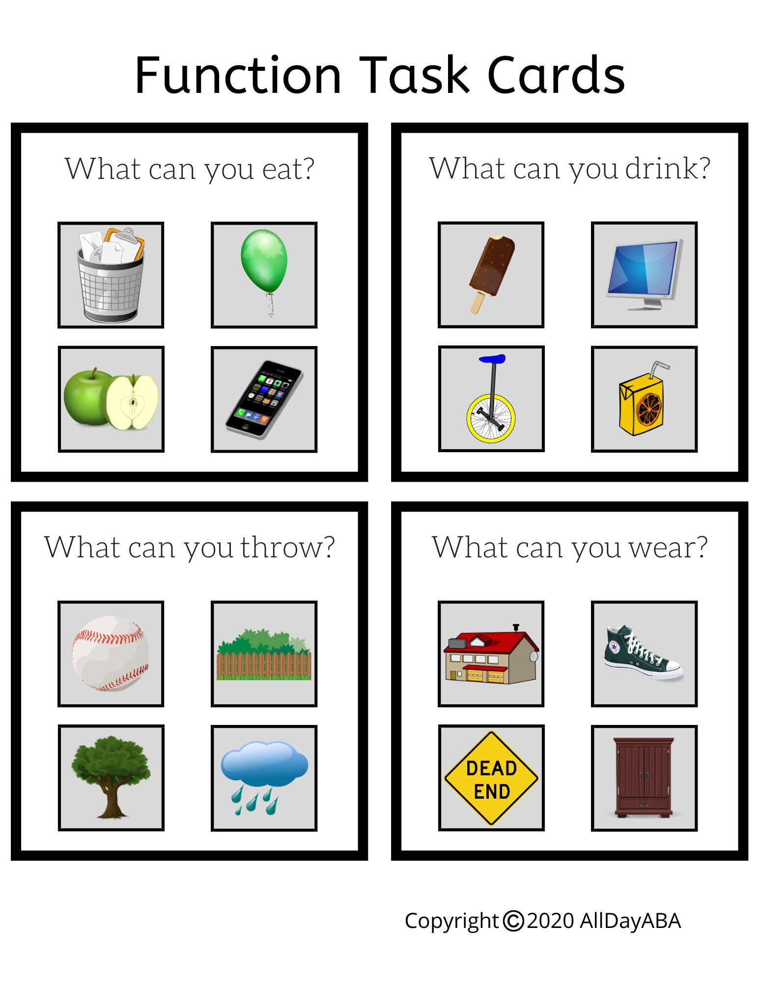 Function Cards - ABA & Speech Therapy - Discrete Trial Training Flash ...