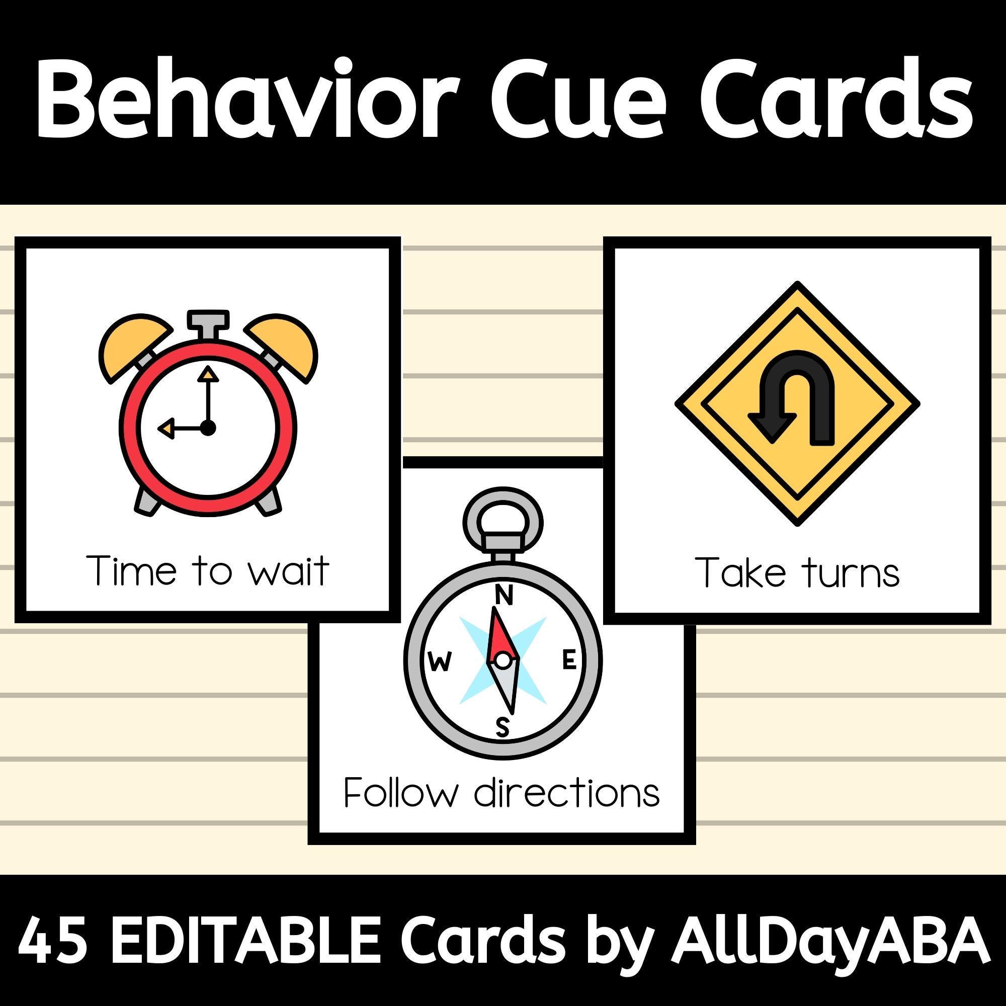 Behavior Cue Cards for Behavior Management of Autism in ABA Therapy and ...