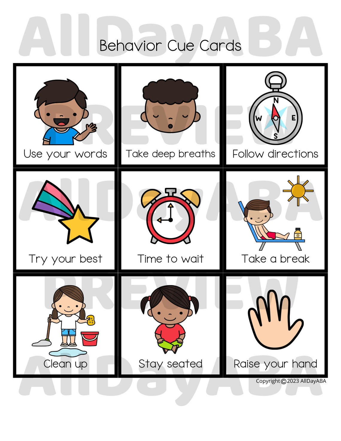 Behavior Cue Cards for Behavior Management of Autism in ABA Therapy and ...