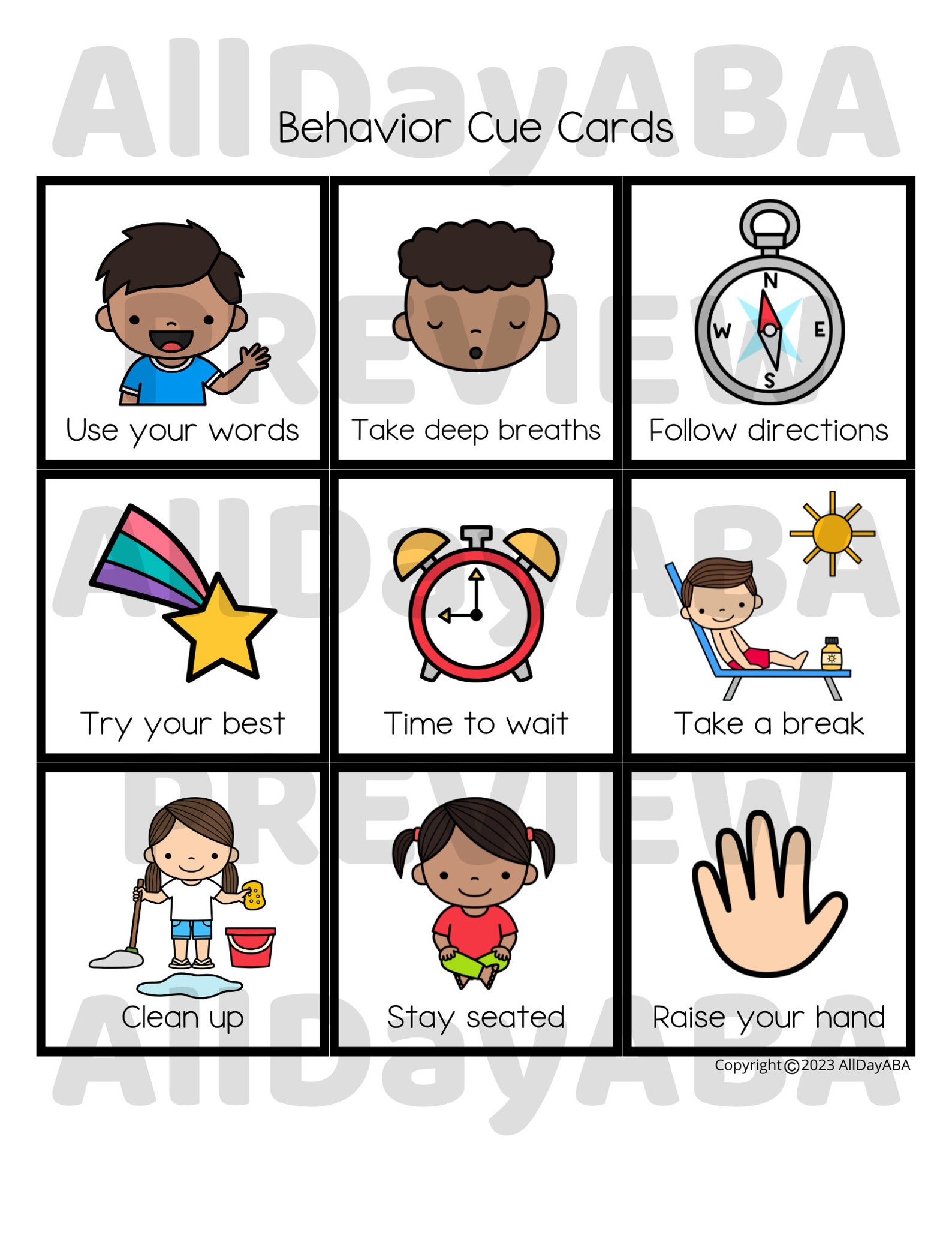 Behavior Cue Cards for Behavior Management of Autism in ABA Therapy and ...