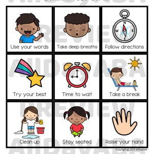Behavior Cue Cards for Behavior Management of Autism in ABA Therapy and ...