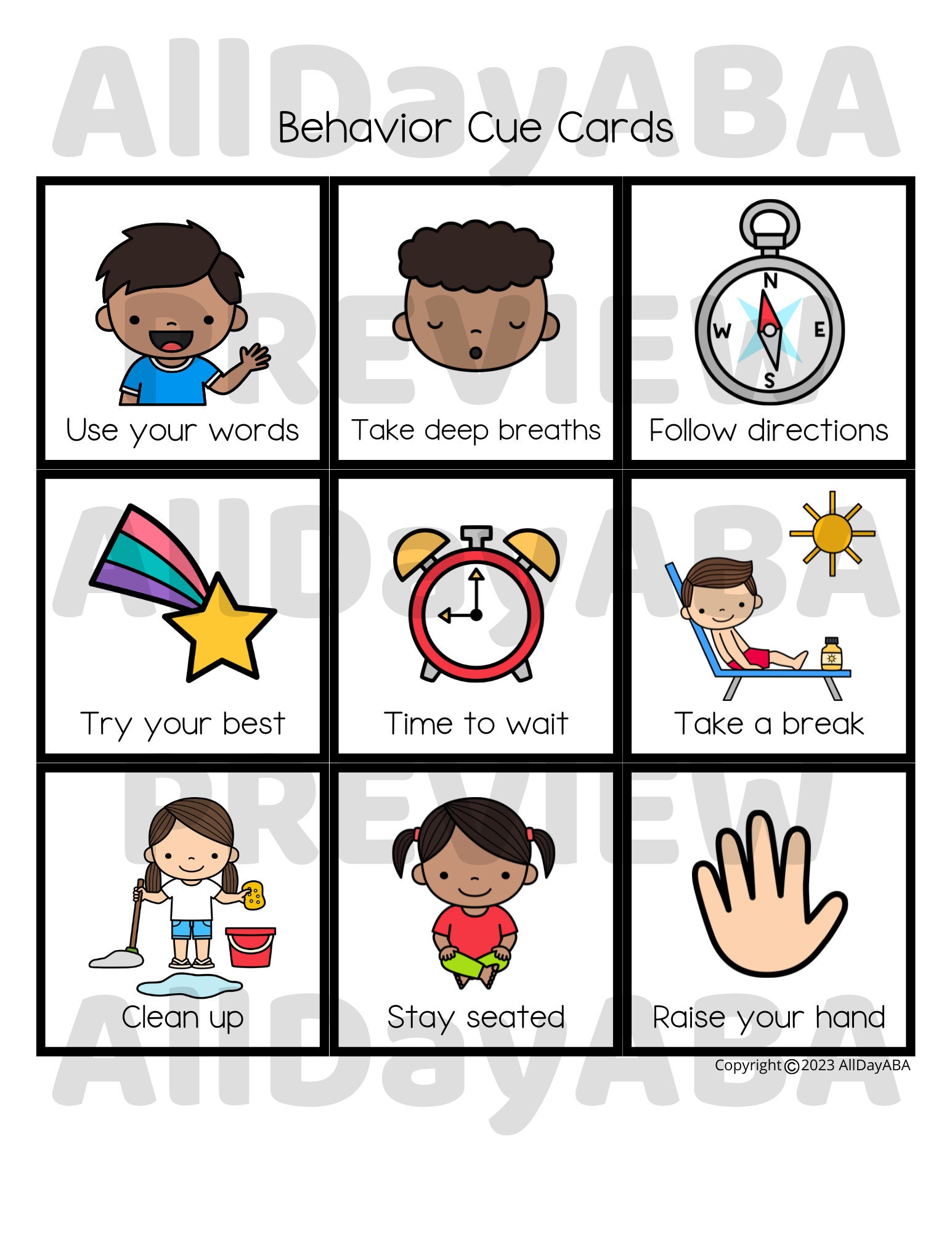Behavior Cue Cards for Behavior Management of Autism in ABA Therapy and ...