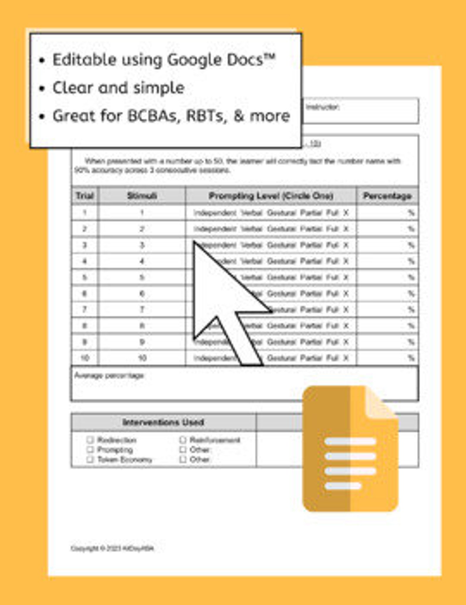 Editable Tacting Numbers 1 to 50 Data Sheet Google Doc™ for Recognition ...