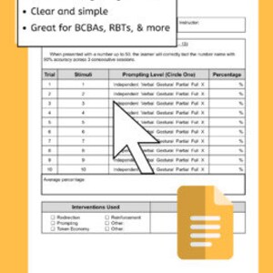 Editable Tacting Numbers 1 to 50 Data Sheet Google Doc™ for Recognition ...