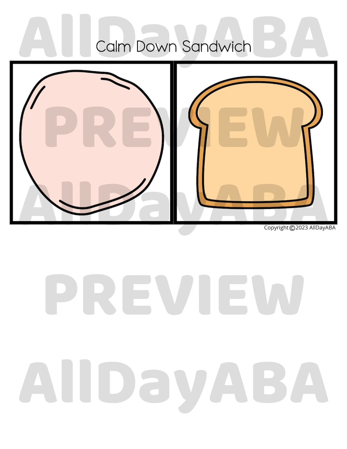 Calm Down Sandwich for Emotional Regulation, Coping Skills, and ABA ...