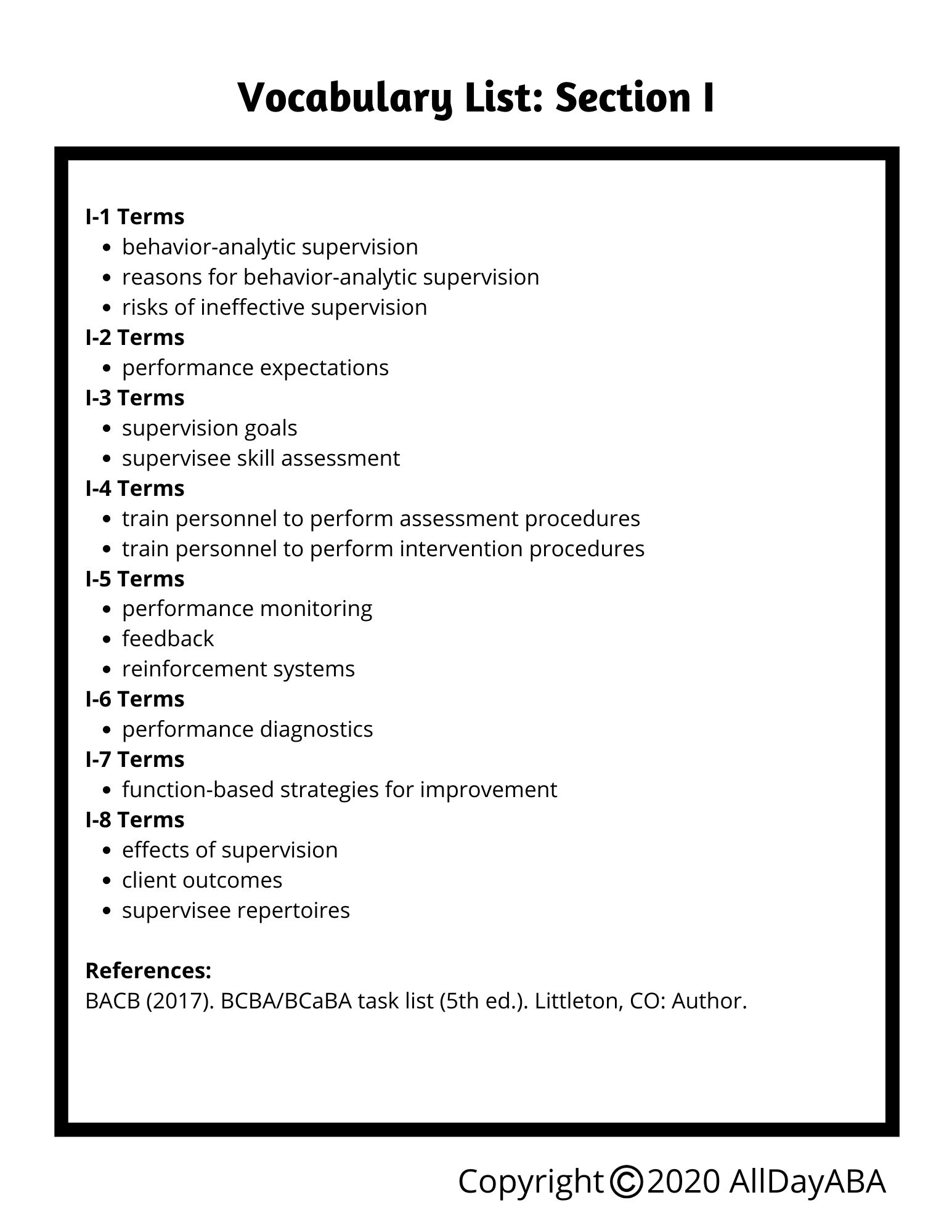 Section I Flash Cards 5th Edition Task List ABA Study Materials BCBA ...