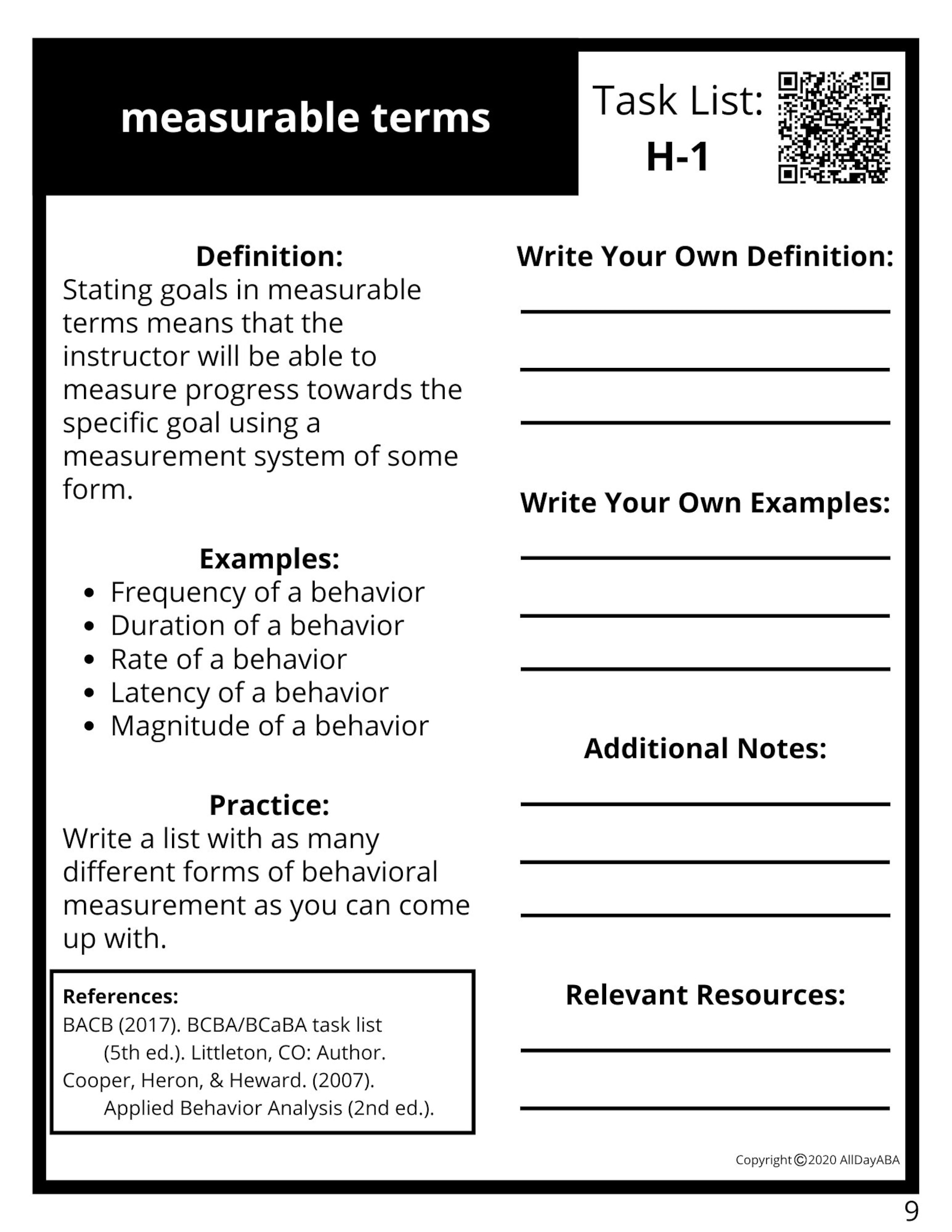 Section H Study Booklet 5th Edition Task List ABA Study Materials BCBA ...
