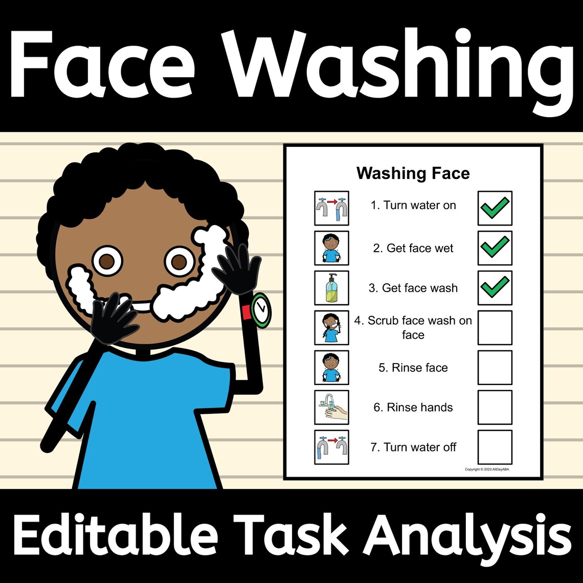 Washing Face Task Analysis EDITABLE Poster With Visual Steps and ABA ...