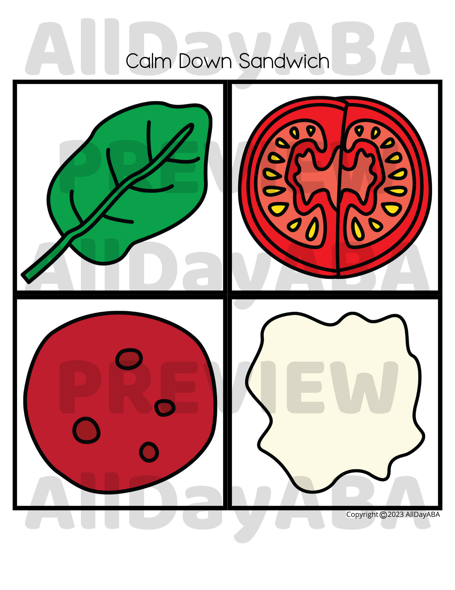 Calm Down Sandwich for Emotional Regulation, Coping Skills, and ABA ...