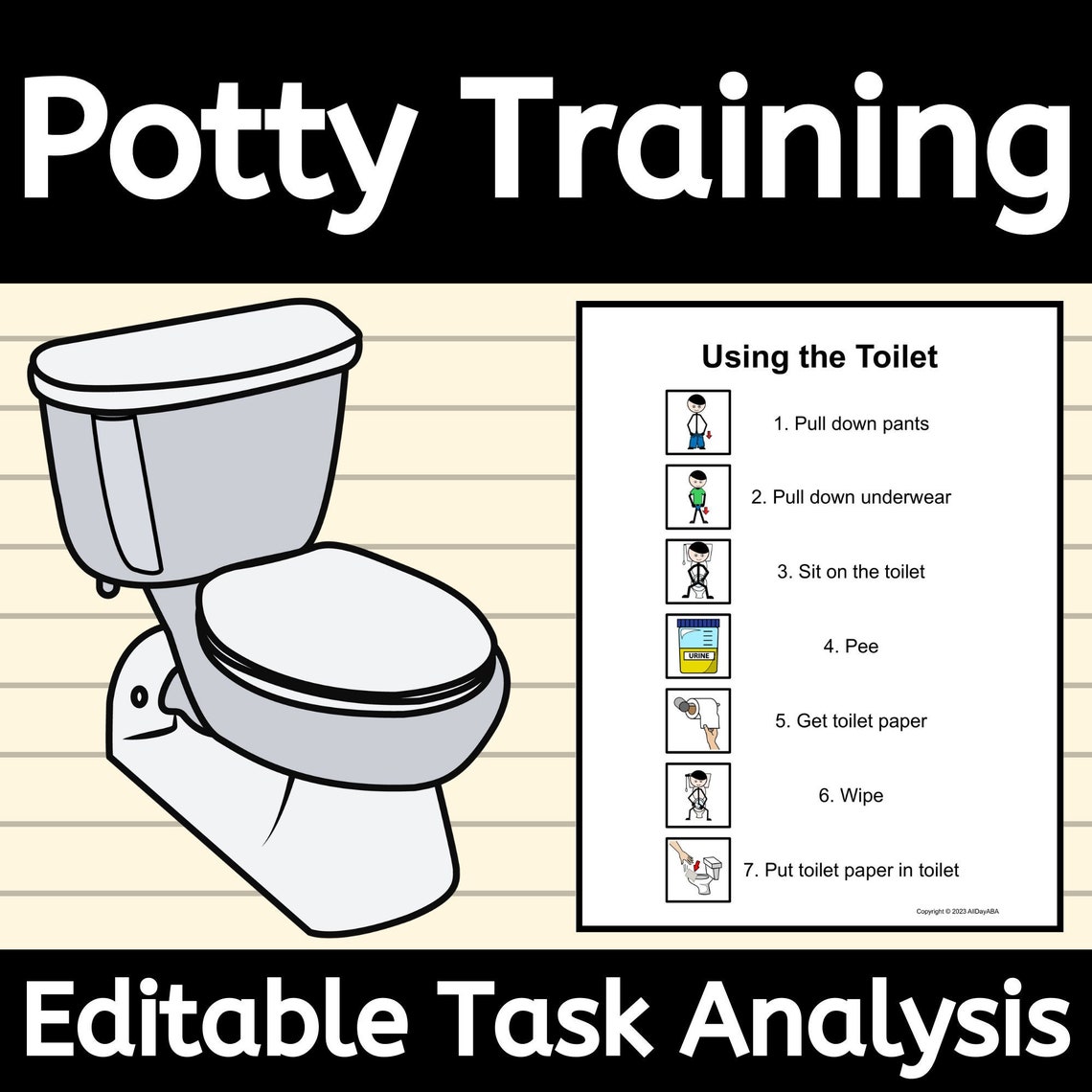 Potty Training Task Analysis Toilet Visuals and Data Sheet EDITABLE for ...