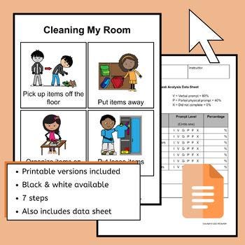 Cleaning My Room Task Analysis Bedroom Visuals and Data Sheet EDITABLE ...