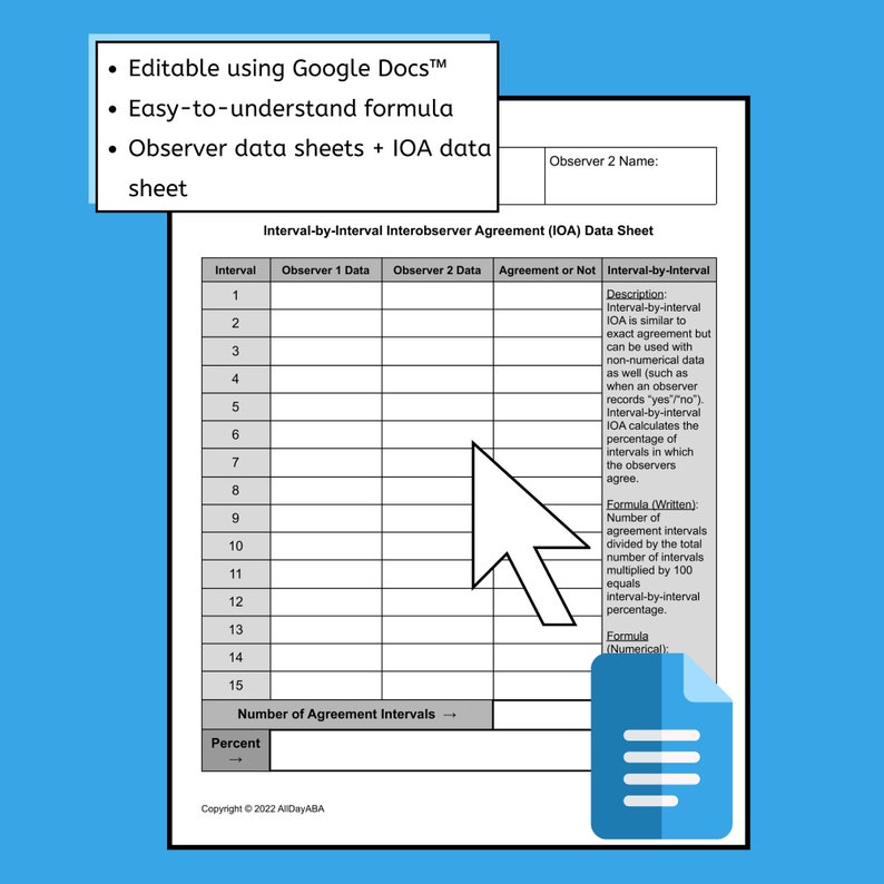 Interobserver Agreement Data Sheets Bundle With Editable Google Docs ...