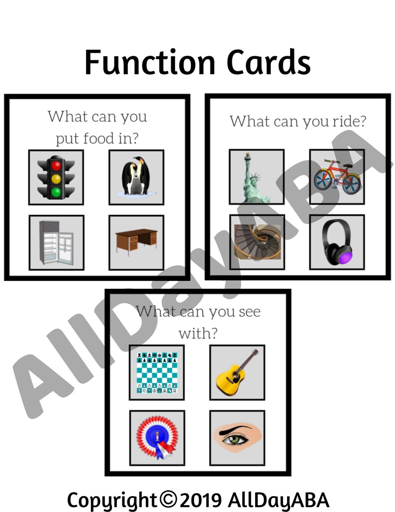 Function Cards ABA & Speech Therapy Discrete Trial | Etsy