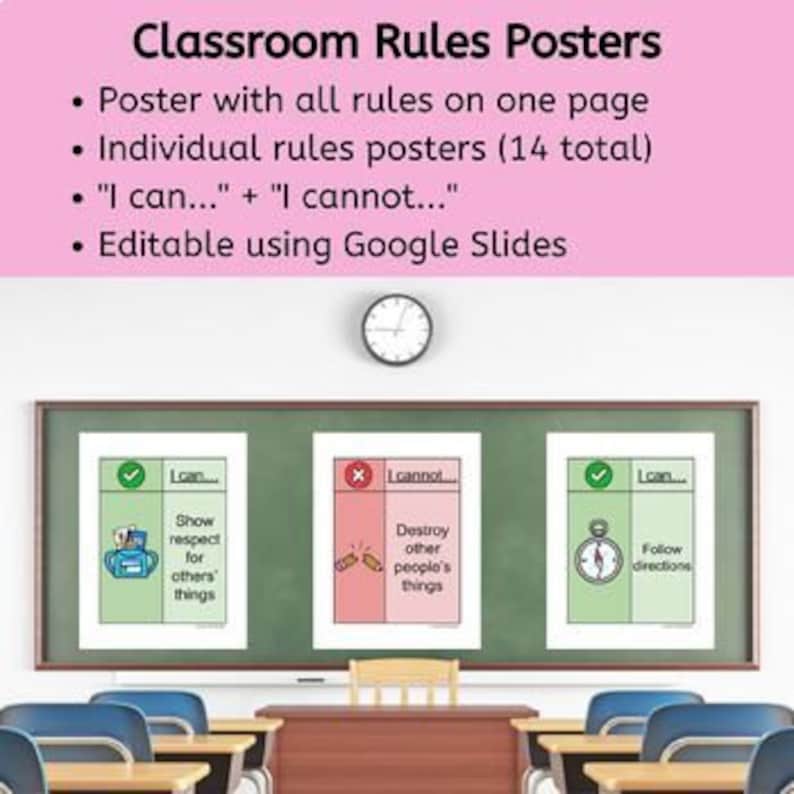 EDITABLE Classroom Rules Posters With Visuals for Autism and ...