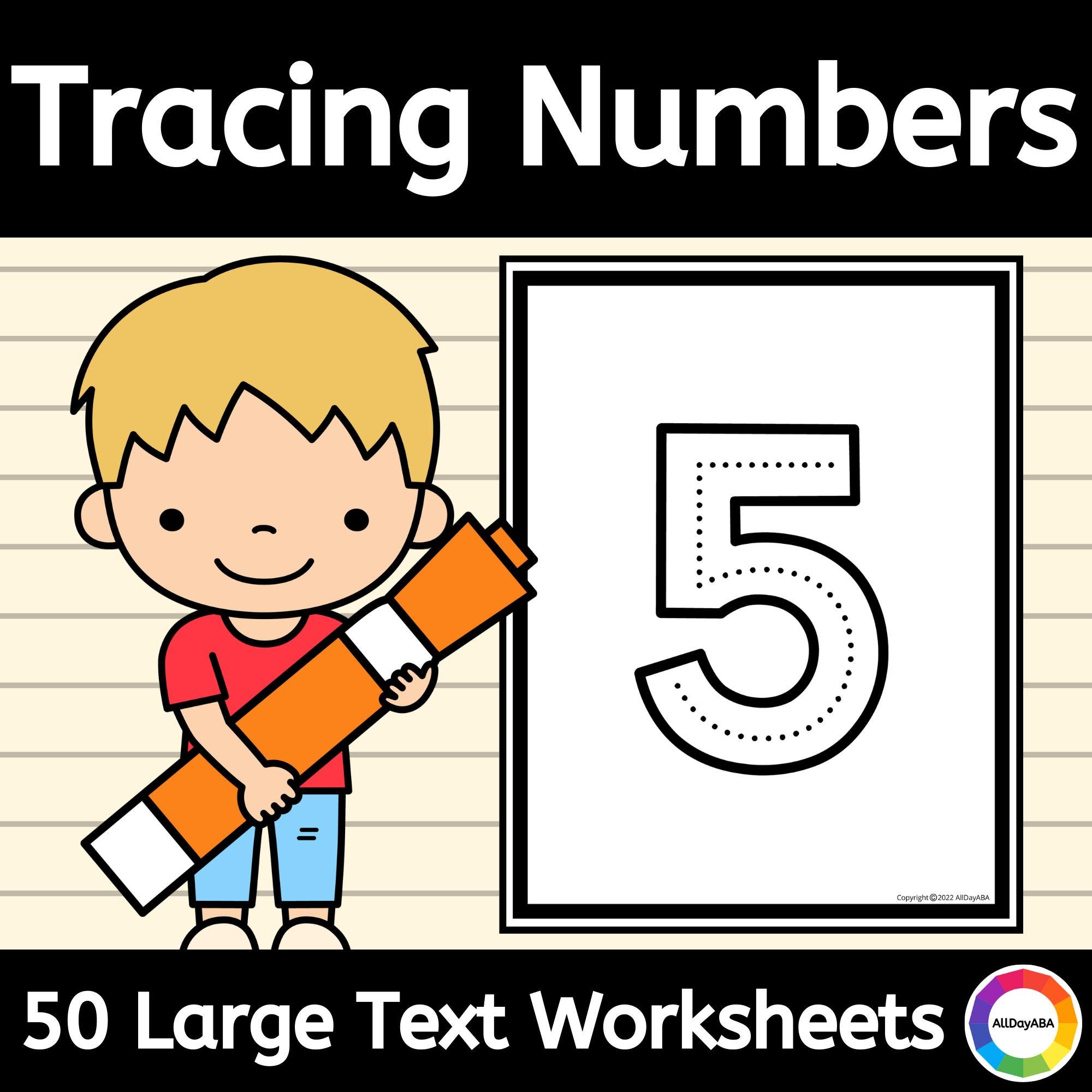 Numbers Tracing Pages With Large Text, Full Pages 0 to 50 for ABA ...