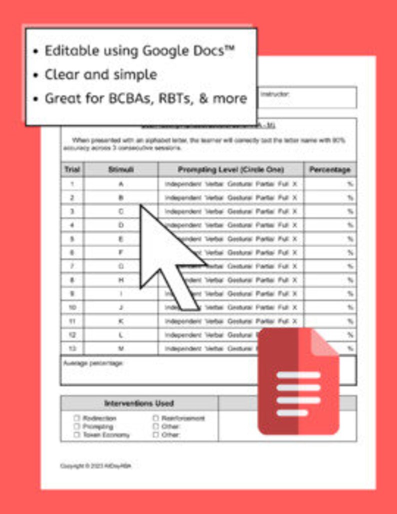 Editable Tacting Letters Data Sheet Google Doc™ for Alphabet Recognition in ABA - Etsy