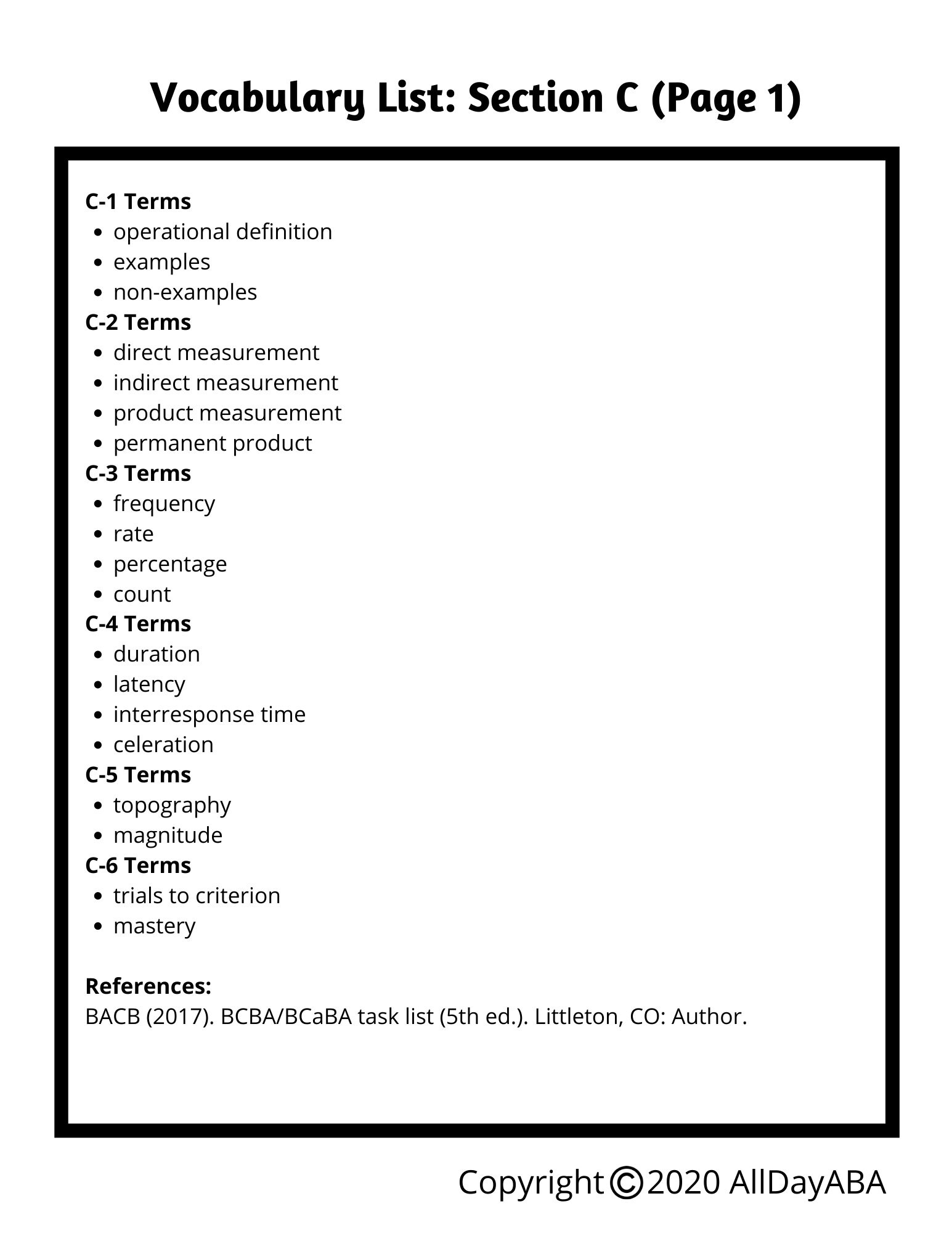 Section C Flash Cards 5th Edition Task List ABA Study Materials BCBA ...