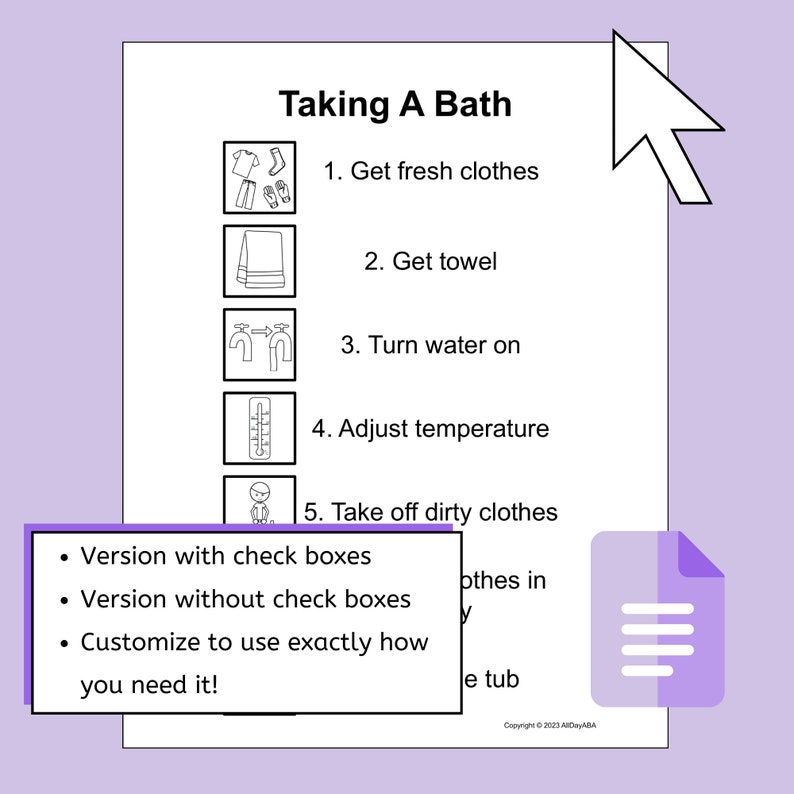 Taking A Bath EDITABLE Task Analysis Bathing Visuals and Data Sheet for ...