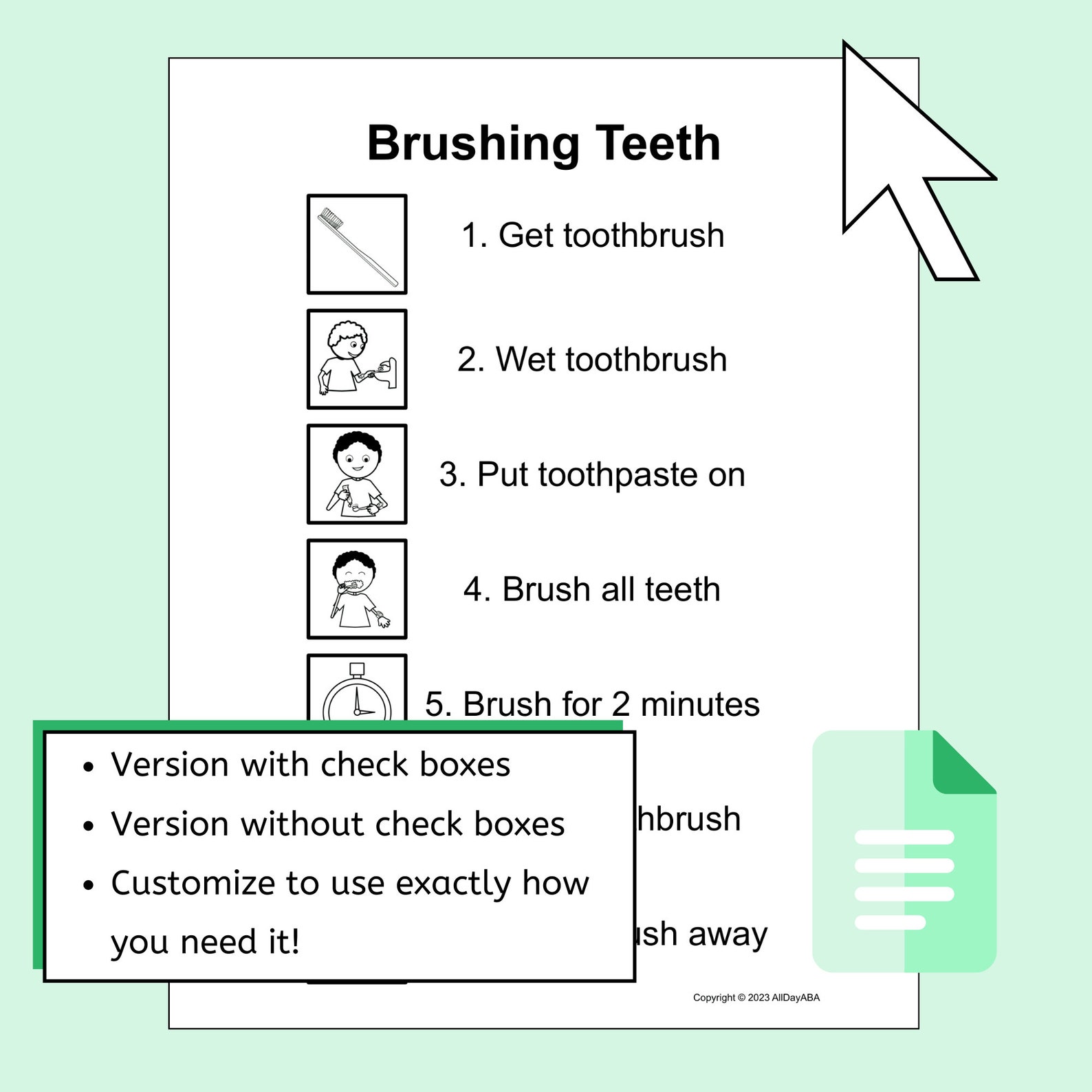 Brushing Teeth Task Analysis EDITABLE Visual Steps and Data Sheet for ...