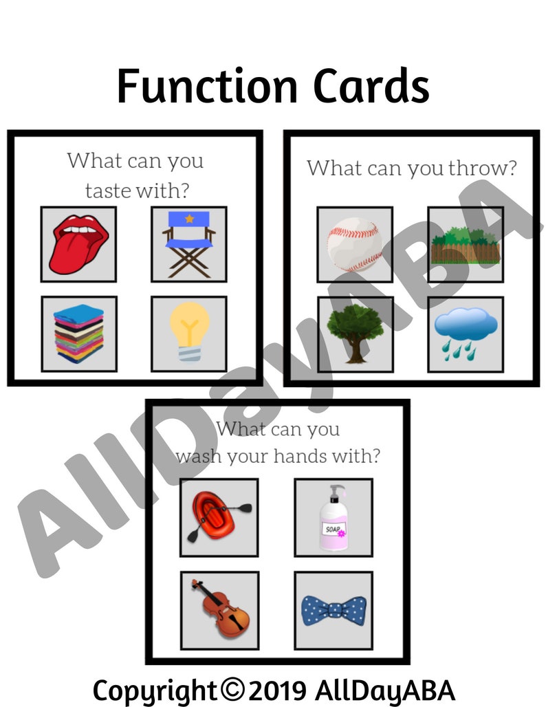 Function Cards ABA & Speech Therapy Discrete Trial | Etsy