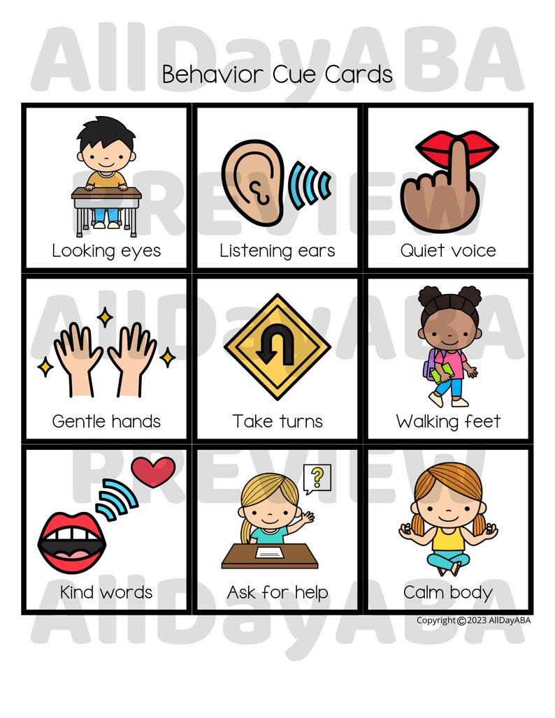 Behavior Cue Cards For Behavior Management Of Autism In Aba Therapy And