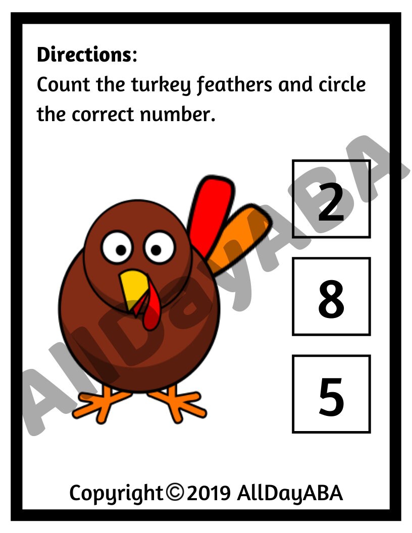 Thanksgiving Turkey Feather Counting - ABA Therapy, Special Education ...
