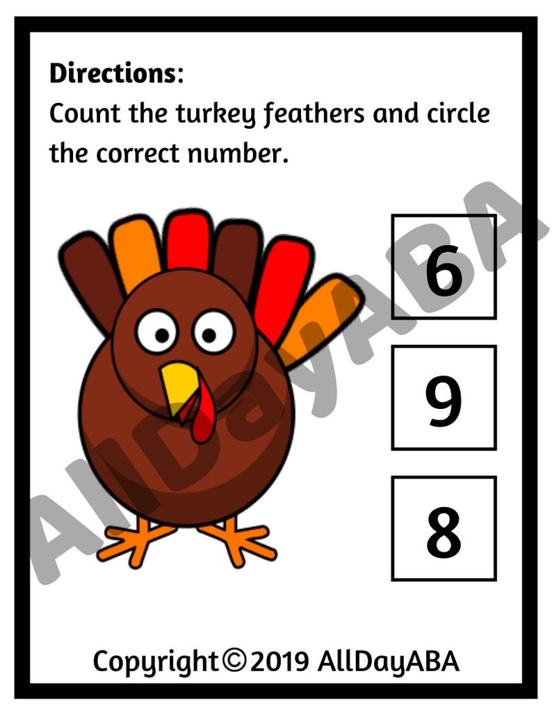 Thanksgiving Turkey Feather Counting - ABA Therapy, Special Education ...