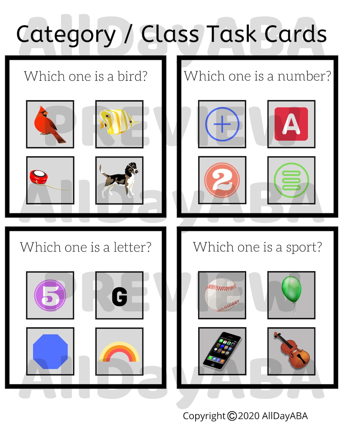 Category / Class Cards ABA & Speech Therapy Discrete Trial | Etsy