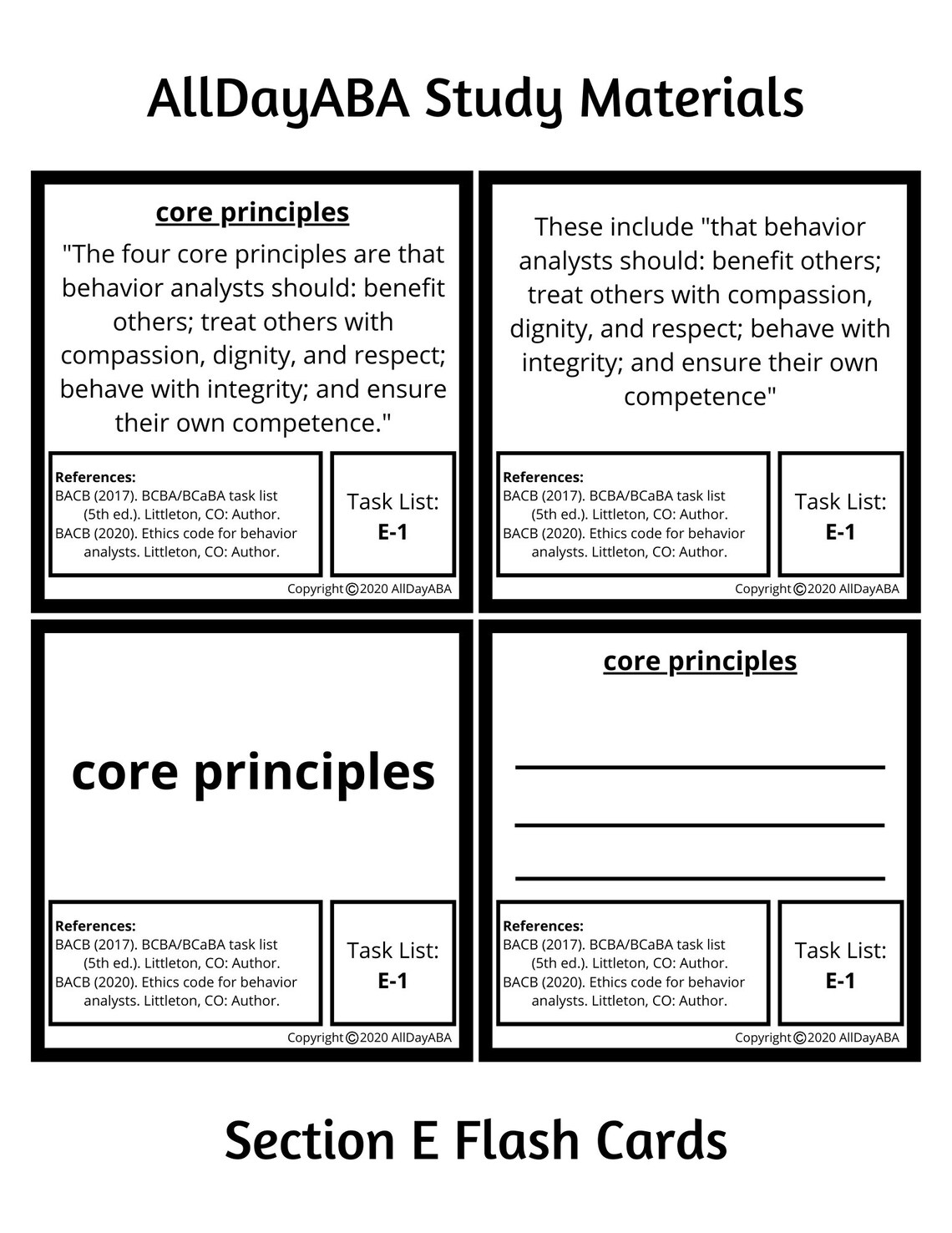 Section E Flash Cards 5th Edition Task List ABA Study Materials BCBA ...