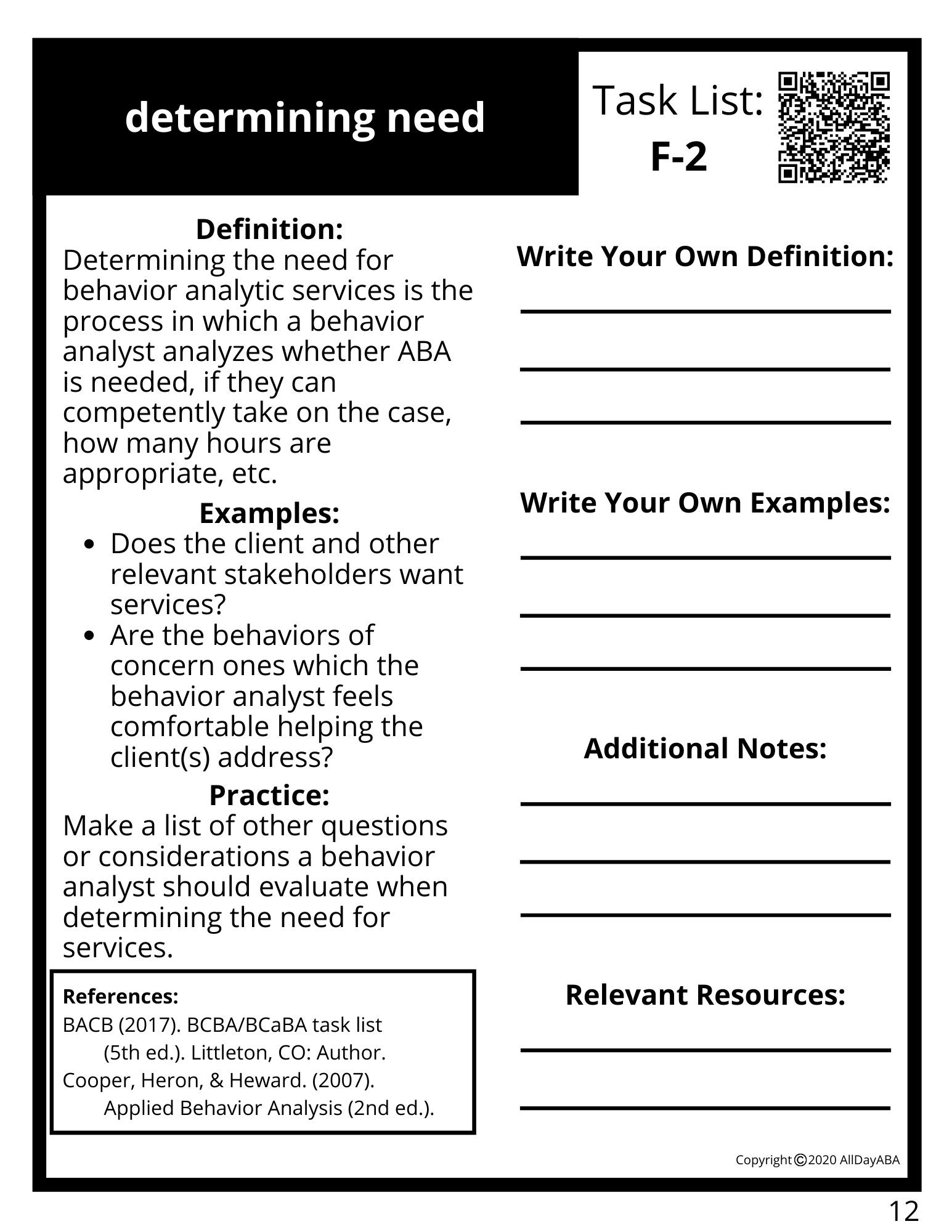 Section F Study Booklet 5th Edition Task List ABA Study Materials BCBA ...