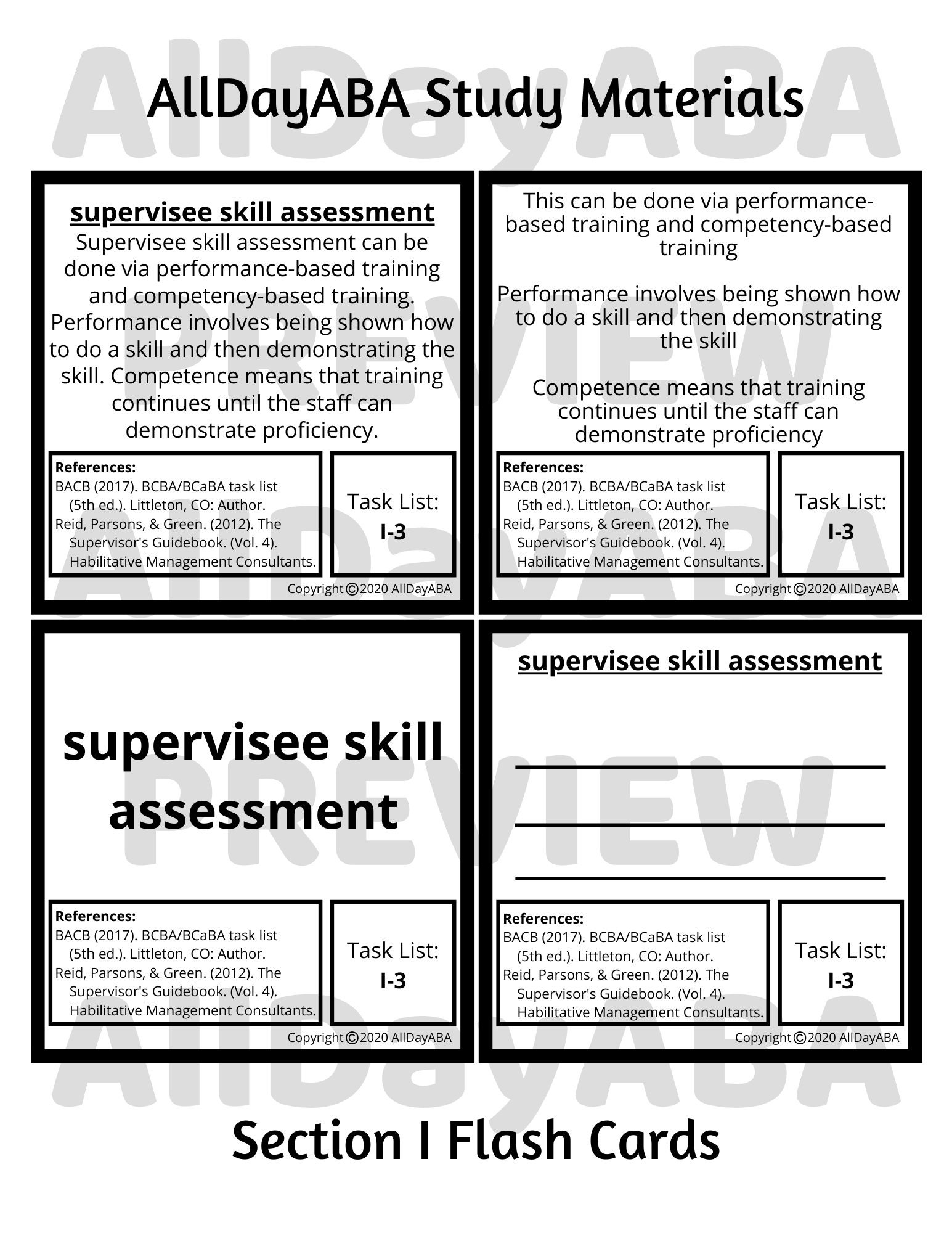 Section I Flash Cards 5th Edition Task List ABA Study Materials BCBA ...