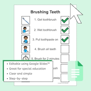 Brushing Teeth Task Analysis EDITABLE Visual Steps and Data Sheet for ...