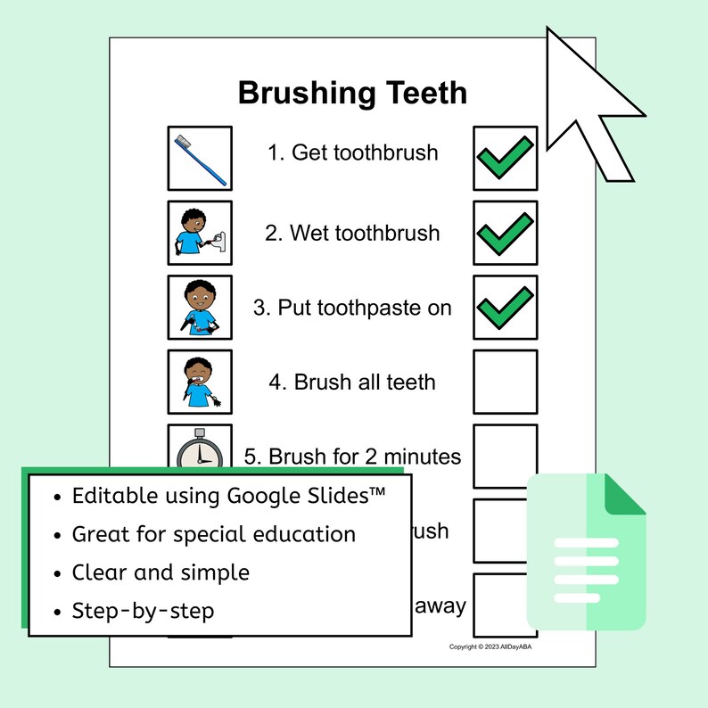 Brushing Teeth Task Analysis EDITABLE Visual Steps and Data Sheet for ...