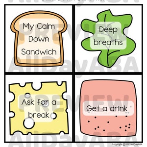 Calm Down Sandwich for Emotional Regulation, Coping Skills, and ABA ...
