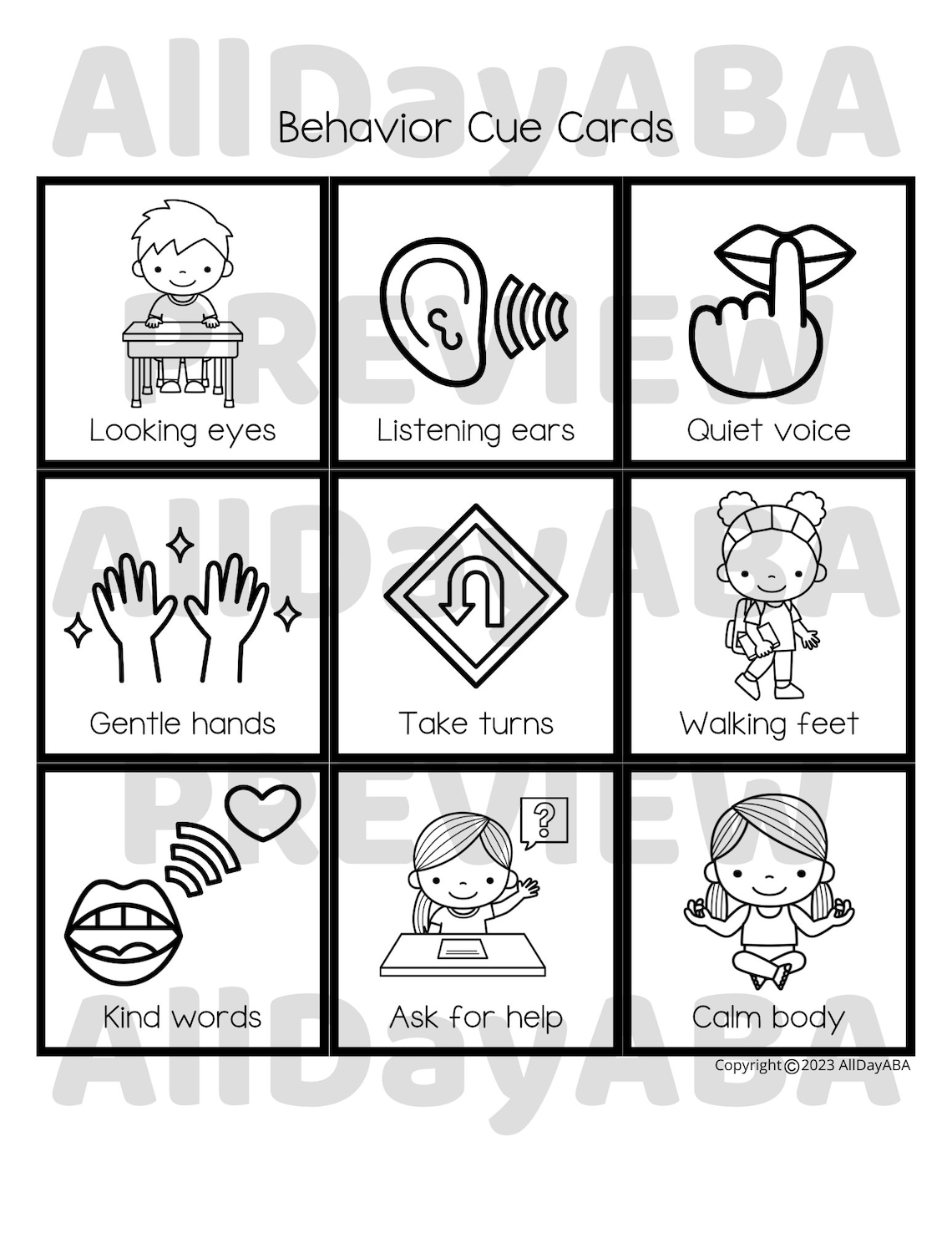 Behavior Cue Cards for Behavior Management of Autism in ABA Therapy and ...