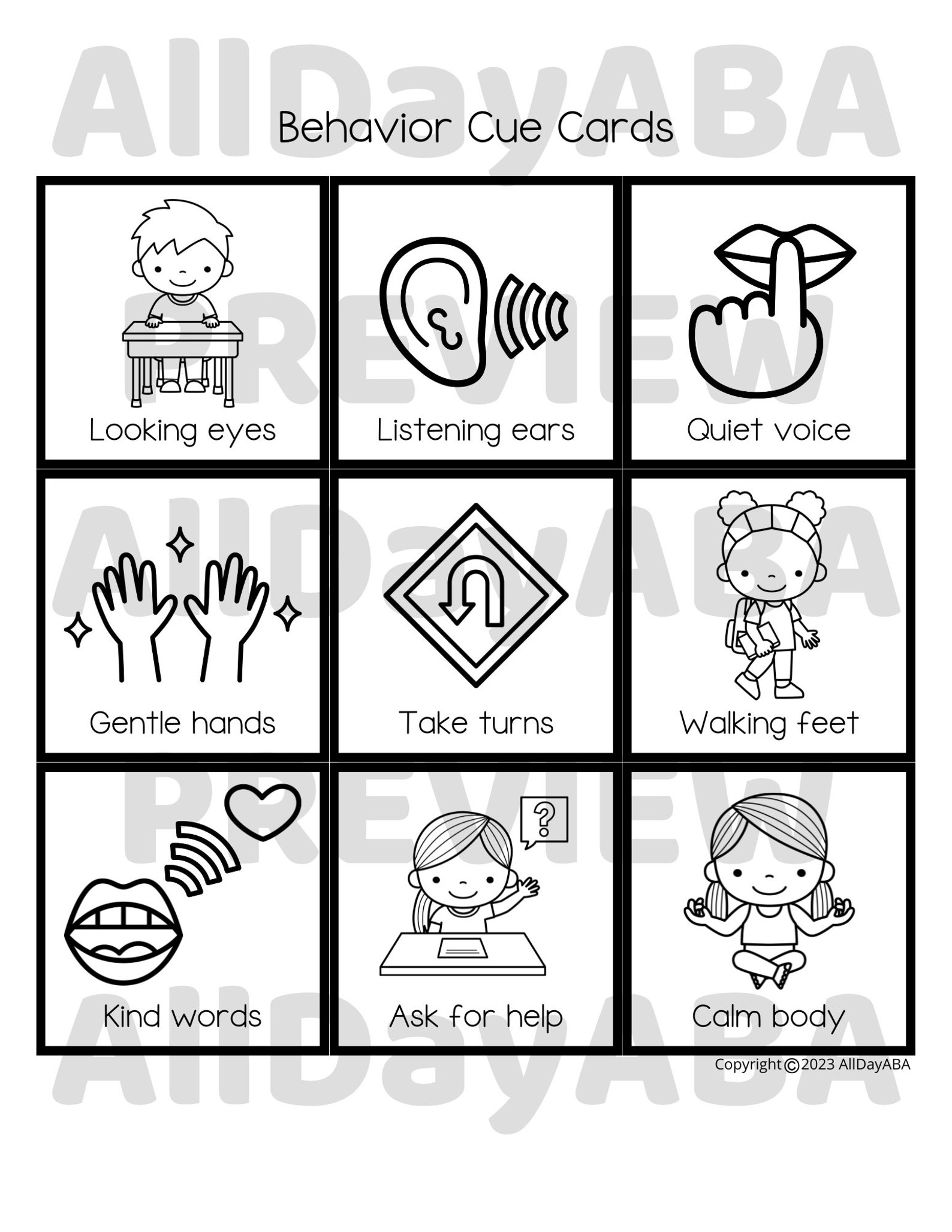 Behavior Cue Cards for Behavior Management of Autism in ABA Therapy and ...