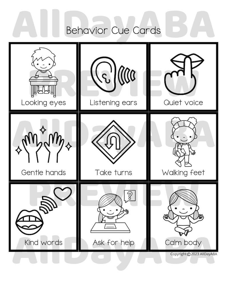 Behavior Cue Cards for Behavior Management of Autism in ABA Therapy and ...