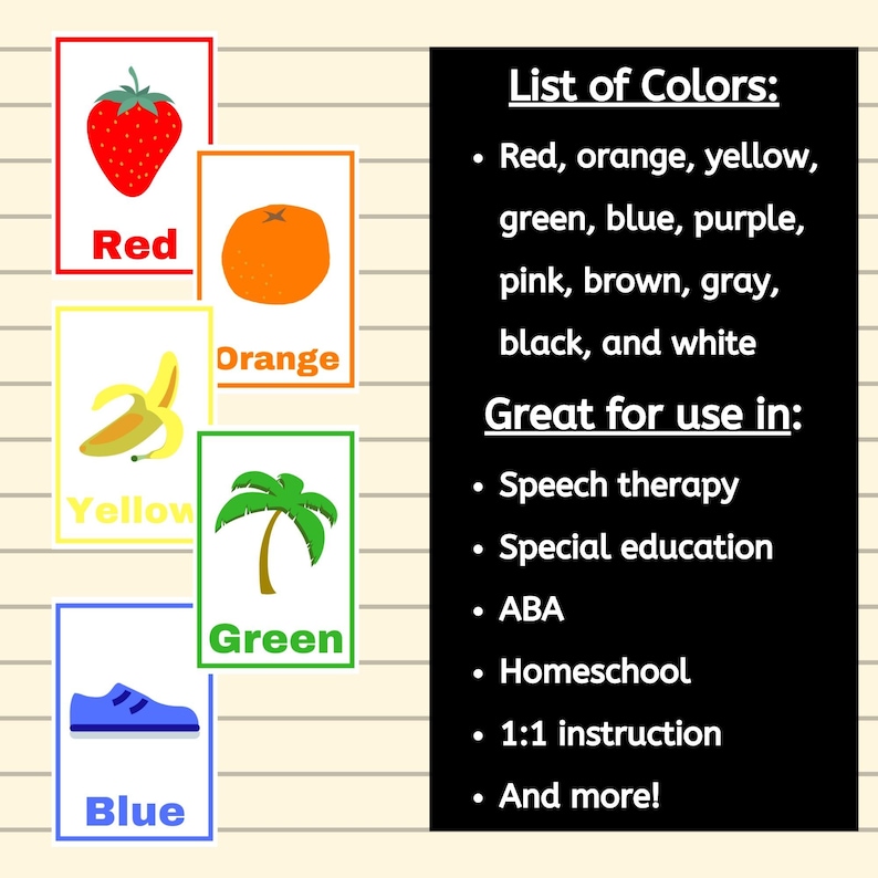 Color Flash Cards: Flashcards for Identifying Colors in Preschool, ABA ...