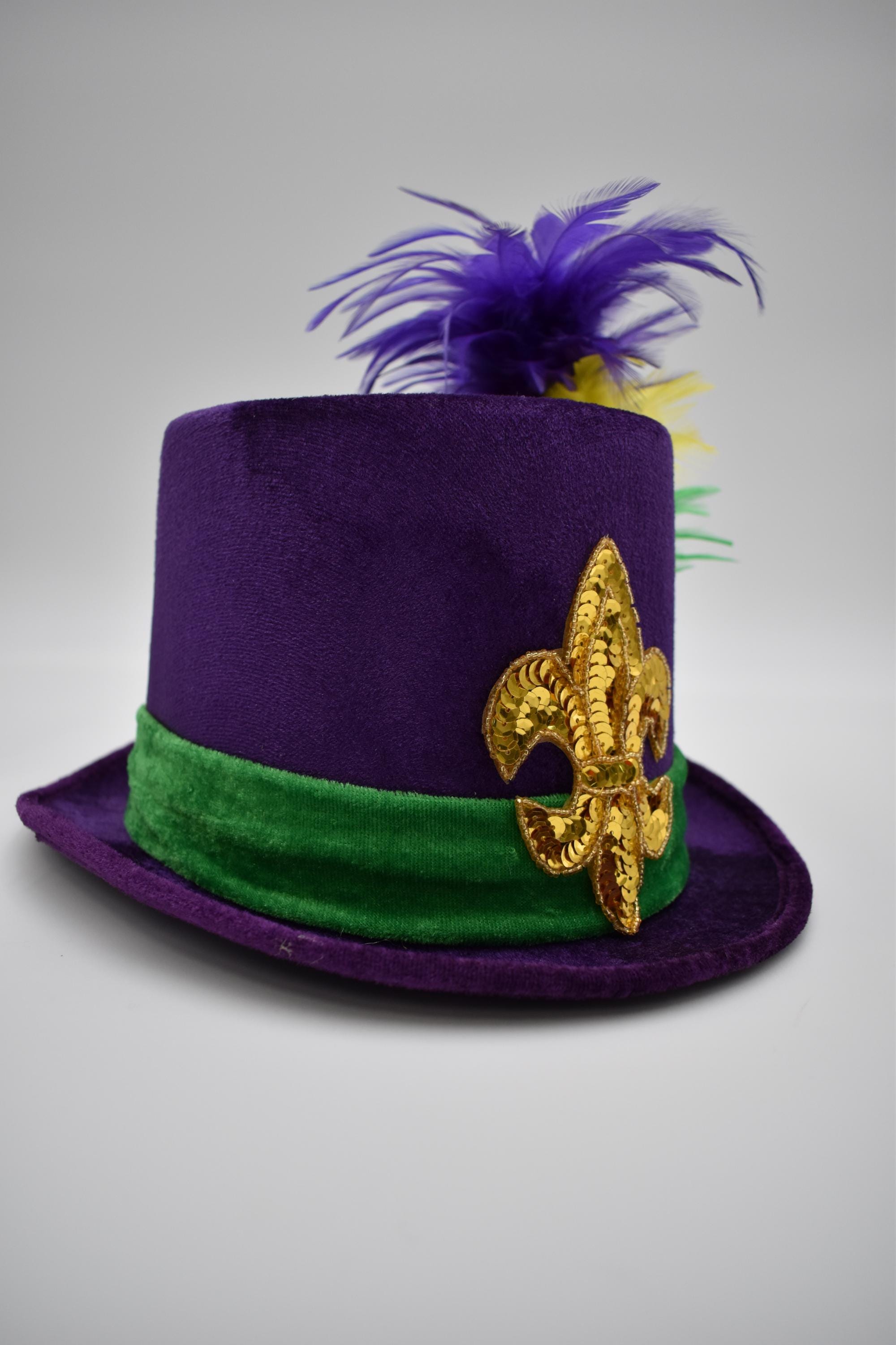 Adult Teen Deluxe Velvet Mardi Gras Purple Top Hat Gold Fleur Di Lis ...